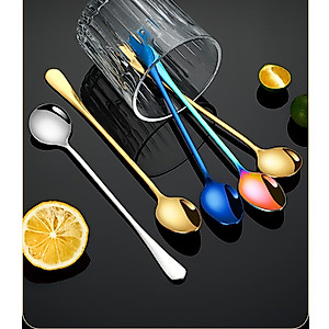 HIDEERPPY Silverware Set, 1/4/6/8/10/12 Pieces Stainless Steel Long Handle Dessert Spoon Creative Stirring Ice Cream Spoon Coffee Spoon Ice Round Spoon, Home Flatware Set(Gold,1 Piece)