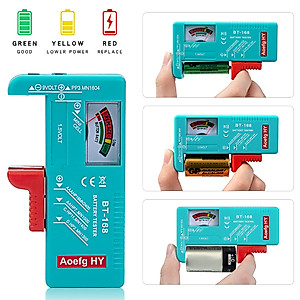 Aoefg HY-BT168 Battery Tester, Universal Battery Checker for AA AAA C D 9V 1.5V Button Cell Batteries(Requires No Battery for Operation)