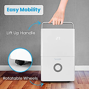 SereneLife 50-Pint Electric Home Compact Dehumidifier - 3000 Square Feet Quiet Electric Dehumidifiers For Home Closet Basement w/ 4L Water Tank Capacity, Removes Moisture - SereneLife SLDEHU50, White