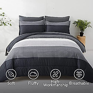 Yiran 7 Piece Black and White Comforter Set Queen Size Bed in A Bag Set with Sheets for Queen Bed - Luxury Bedding Sets for All Season - Comforter, Flat Sheet, Fitted Sheet, Pillow Shams, Pillowcases