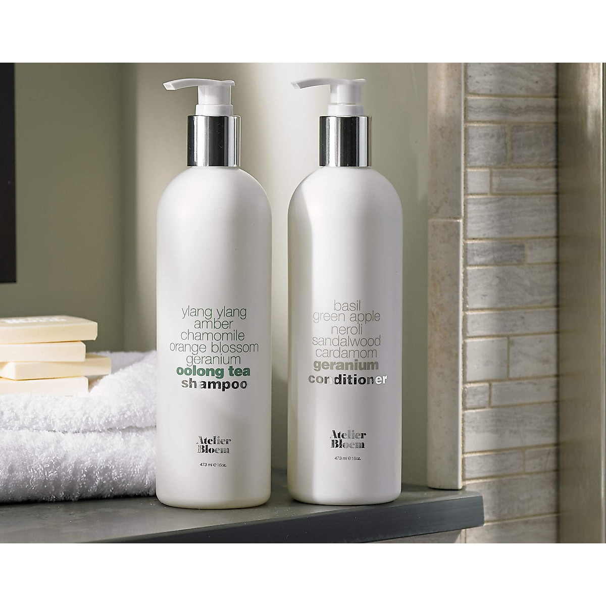 Atelier Bloem Hair Care Set with Oolong Tea Shampoo and Geranium Conditioner - Kimpton Hotel Collection - 16 oz. Bottles
