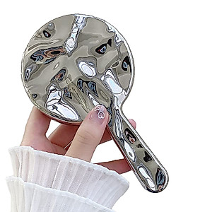lasenersm 1 Piece Hand Mirror with Handle Round Hand Held Mirror for Makeup Hairdressing Handheld Mirror with Handle Stylish Hand Mirror for Women for Home Hair Salon Use, 3.5 x 6.3 Inches