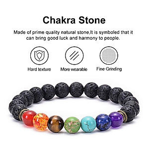 GelConnie Lava Rock Chakra Bracelet 7 Chakra 8mm Natural Stone Healing Bracelet Stress Relief Yoga Beads Anxiety Bracelet Aromatherapy Essential Oil Diffuser Bracelet Bangle