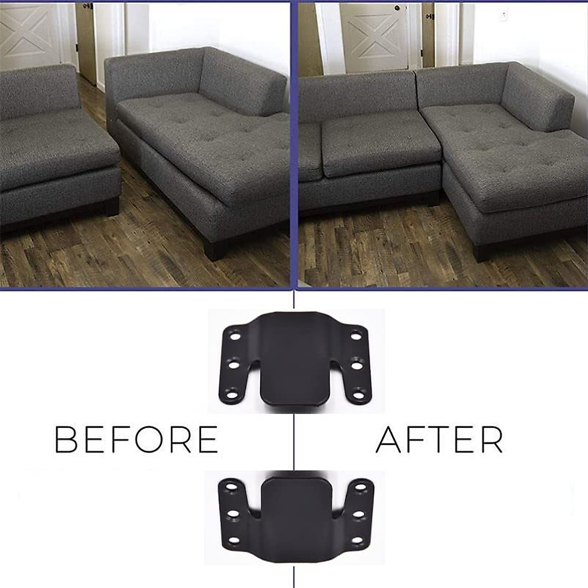 DERRILLA Universal Metal Sectional Couch Connectors Interlocking Furniture Clips Sofa Connector Brackets with Screws (Black, 4)