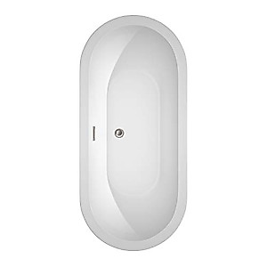 Soho 68 inch Freestanding Bathtub in White with Floor Mounted Faucet, Drain and Overflow Trim in Brushed Nickel