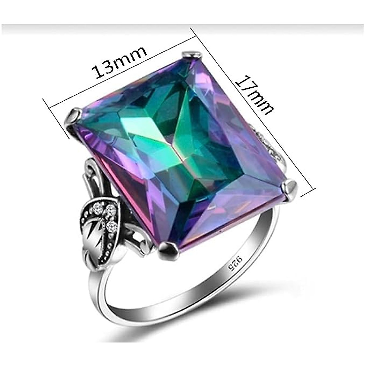 CTDFJRYFF 925 Sterling Silver Natural Topaz Ring 5ct Square Perfect Cut Rainbow Topaz Promise Ring CZ Eternal Engagement Wedding Ring (US Code 5-12) COLOUR(11)