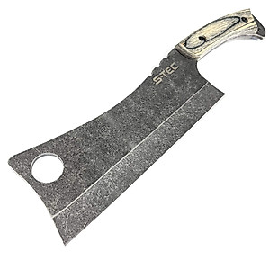 12" Fixed Blade Hunting Machete Cleaver Knife I 7.5 inch Blade I Natural Wood Handle I Outdoor & Sport I Camping I Hunting I Nylon Sheath I (Stonewash/Wood)