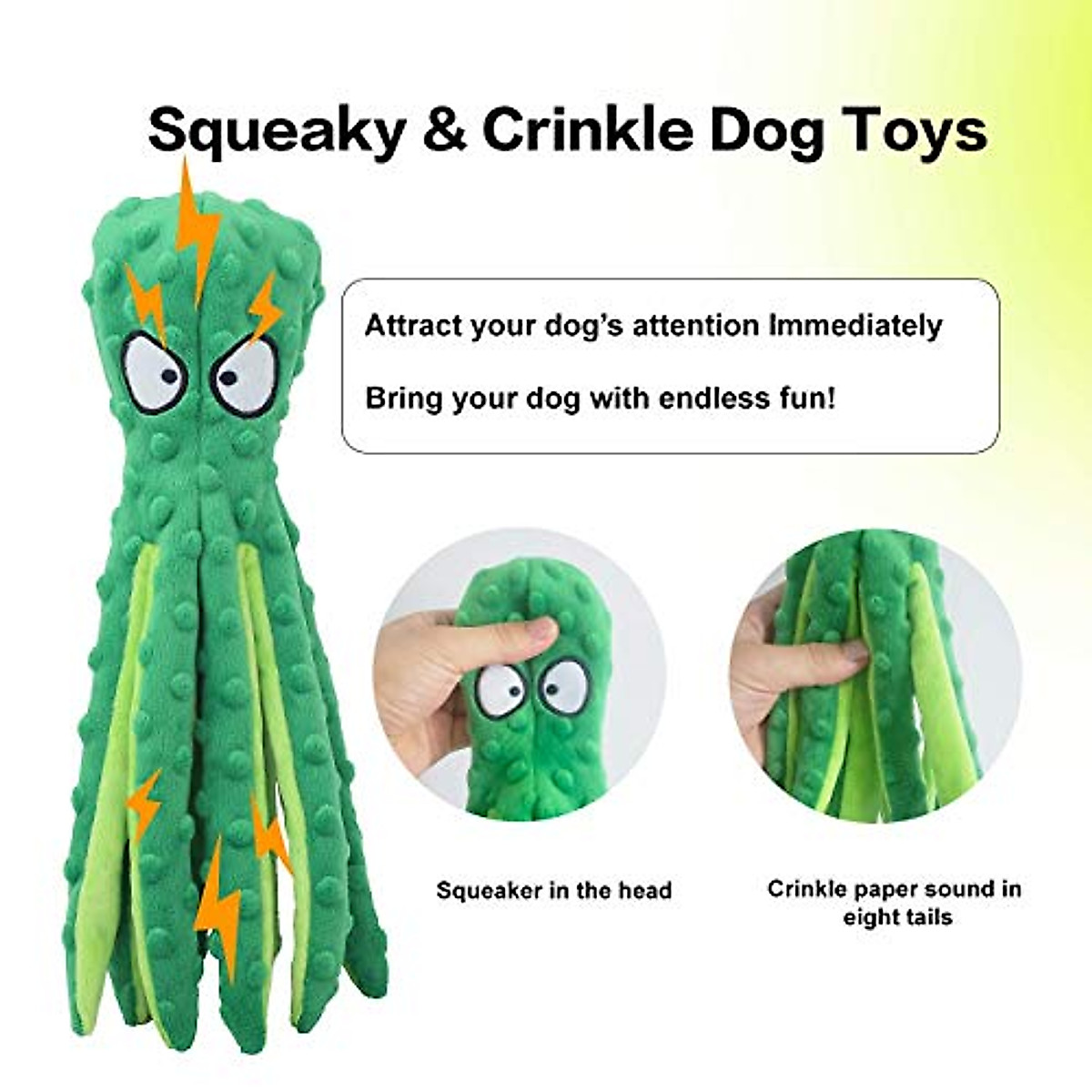 CPYOSN Dog Squeaky Toys Octopus - No Stuffing Crinkle Plush Dog Toys for Puppy Teething, Durable Interactive Dog Chew Toys for Small, Medium and Large Dogs Training and Reduce Boredom, 2 Pack