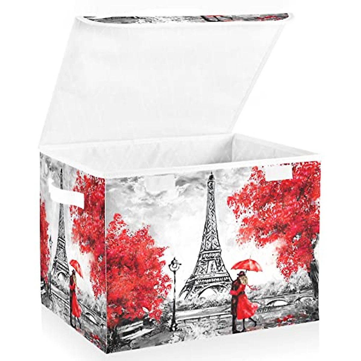 Oil Painting Paris European City Landscape Storage Bins for Closet, Collapsible Storage Baskets with Lids and Handles for Shelves Closet Home Decor