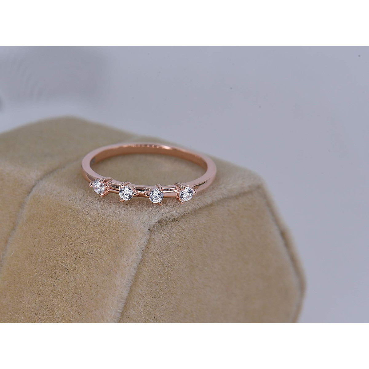 BLOSSOM & HUE Eternity Ring [.925 Sterling Silver Dipped in 18K Rose Gold] 4-Stone Premium CZ [Size 8] Stacking Ring [Vintage Art Deco Minimalism] [Hypoallergenic]