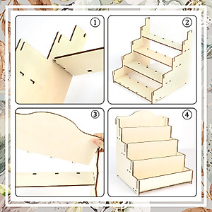 2 Pcs 3/4 Tier Greeting Card Display Stand Wooden Stickers Display Risers Portable Blank Retail Display Shelves for Greeting Cards Photos Postcard Jewelry Comic Book Craft Counter Vendor Events