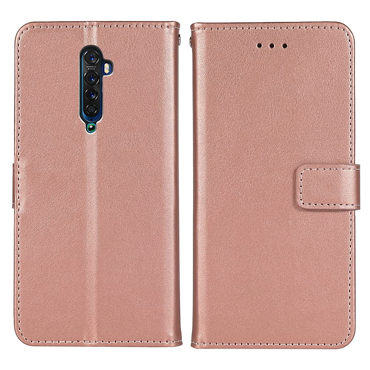 FDCWTSH Compatible with Oppo Reno2 Wallet Case Wrist Strap Lanyard Leather Flip Card Holder Stand Cell Accessories Folio Purse Slot Credit ID Phone Cover for Oppo Reno 2 2019 6.5 Women Men Rose Gold