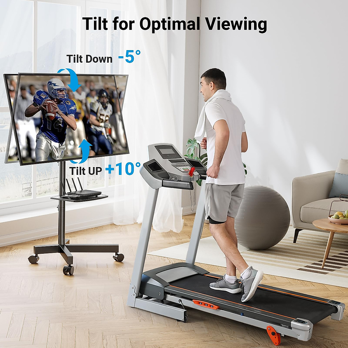 PERLESMITH Mobile TV Stand for 23-60 Inch LCD LED Flat/Curved Panel Screen TVs, Tilt TV Cart Max VESA 400x400 Portable TV Stand with Laptop Shelf Rolling Floor TV Stand Holds up to 88Lbs (PSTVMC06)