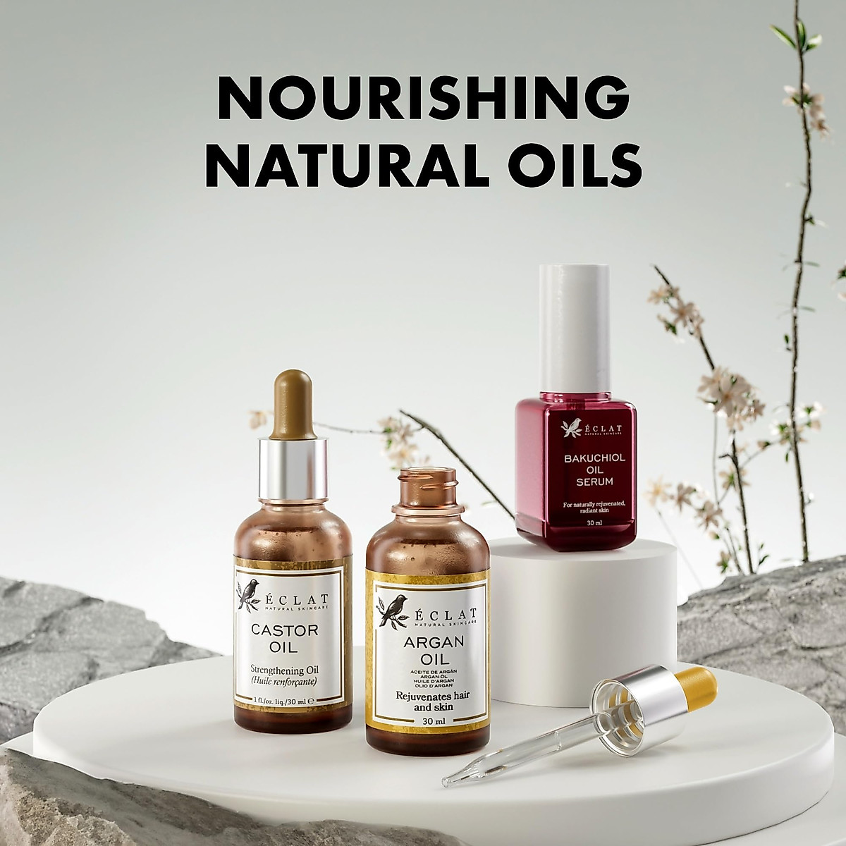 Eclat Skincare Castor Oil Organic Cold Pressed for Hair Growth & Strength, Helps in Thickening Eyelashes and Eyebrows Volume, Hydrates Skin - 1 fl oz + Applicator