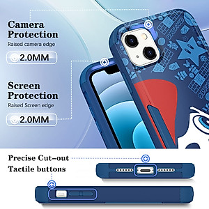 Oqplog for iPhone 14 Case 6.1" Heavy Duty Phone Case for Girls Kids Women Boys Cute Anime Cartoon Hard Triple Layers Cover Full Body Rugged Military Grade Shockproof Cases for Apple iPhone14 Maro
