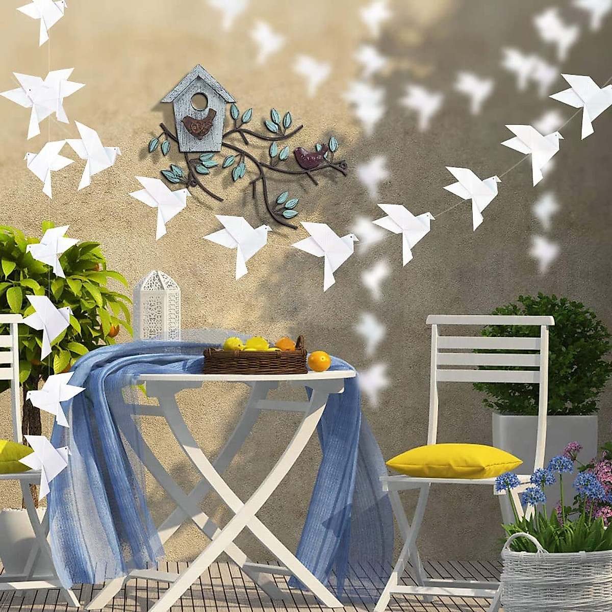 150PCS 10Strings White Origami Paper Doves Garlands for Wedding Party Decorations Bday Bridal Shower Origami Love Birds Banner for Engagement/Valentine's Day/Birthday Party Peace Dove Decor