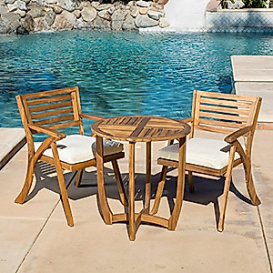 Christopher Knight Home Coronado Acacia Wood Bistro Set, 3-Pcs Set, Teak Finish