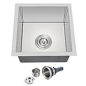 TSIBOMU 15 x 15 Inch Undermount Kitchen Sink, T-304 Stainless Steel Single Bowl Bar Sink or Prep Small Sink (Brushed)