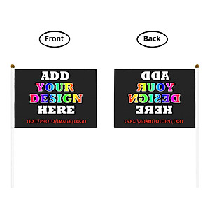Custom Mini Flag on Stick Make Your Own Flags Personalized Photo Image Text Logo Hand Held Small Banners Double Sided Customize Flags 5.5x8.2in Gifts for Indoor Outdoor Room Decoration 6pcs