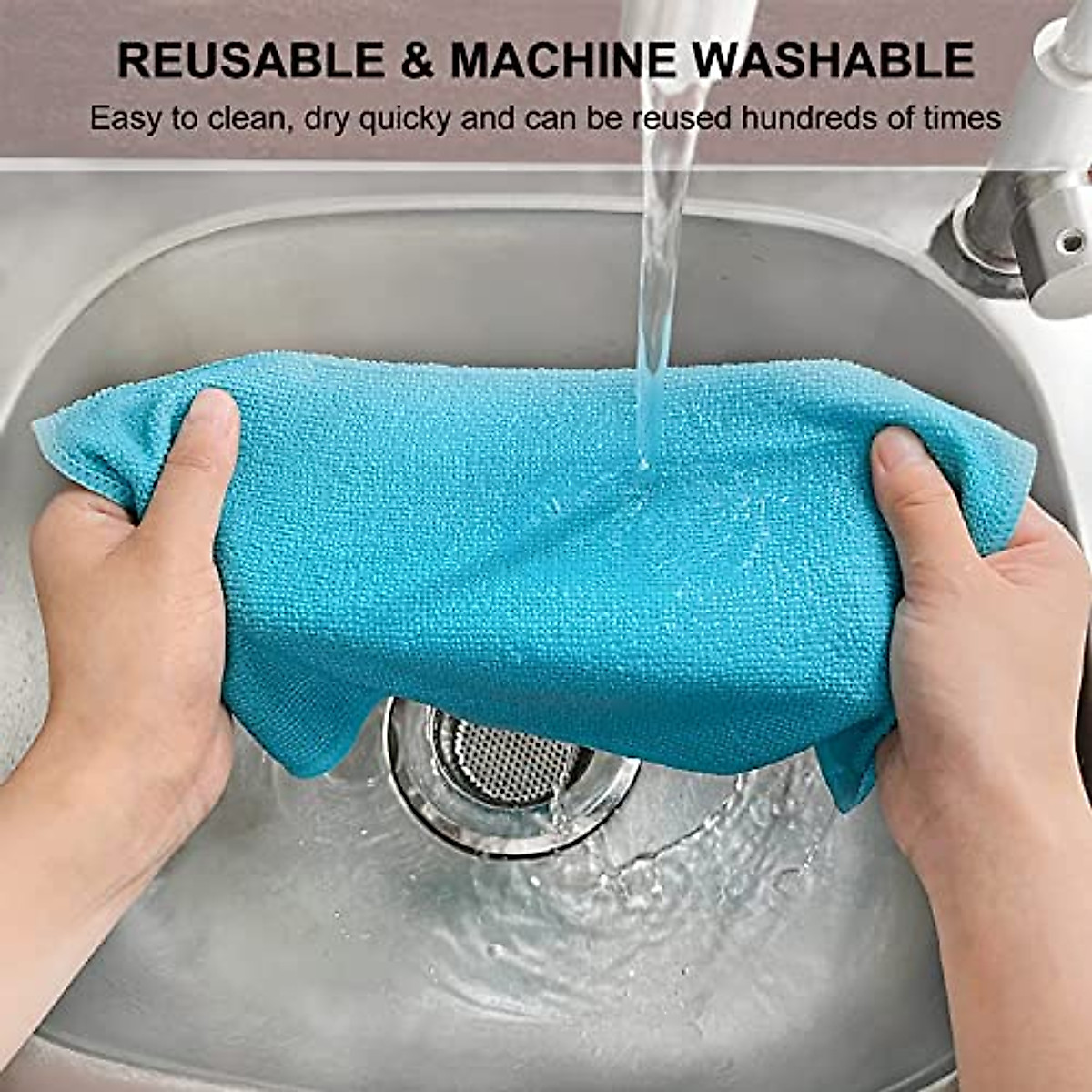 SetSail Microfiber Towel, 12 Pack Reusable and Washable Microfiber Cleaning Cloth Highly Absorbent Lint-Free Dish Towels for Kitchen, Bathroom, House, 11.8" x 11.8"(Red/Blue)