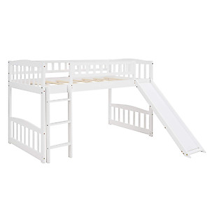 Harper & Bright Designs Kids Low Loft Bed with Slide, Twin Loft Beds for Kids, Wood Loft Bed Frame with Ladder for Boys and Girls, No Box Spring Needed, White