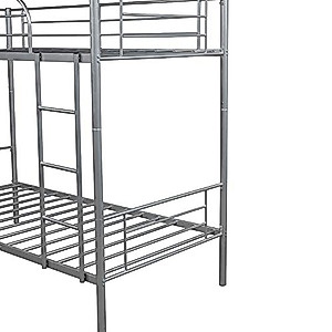 Metal Bunk Bed,Twin Over Twin Heavy Duty Bed Frame with Guardrails and Ladder for Boys, Girls,Teens and Adults,Convertible to 2 Separated beds(Silver)
