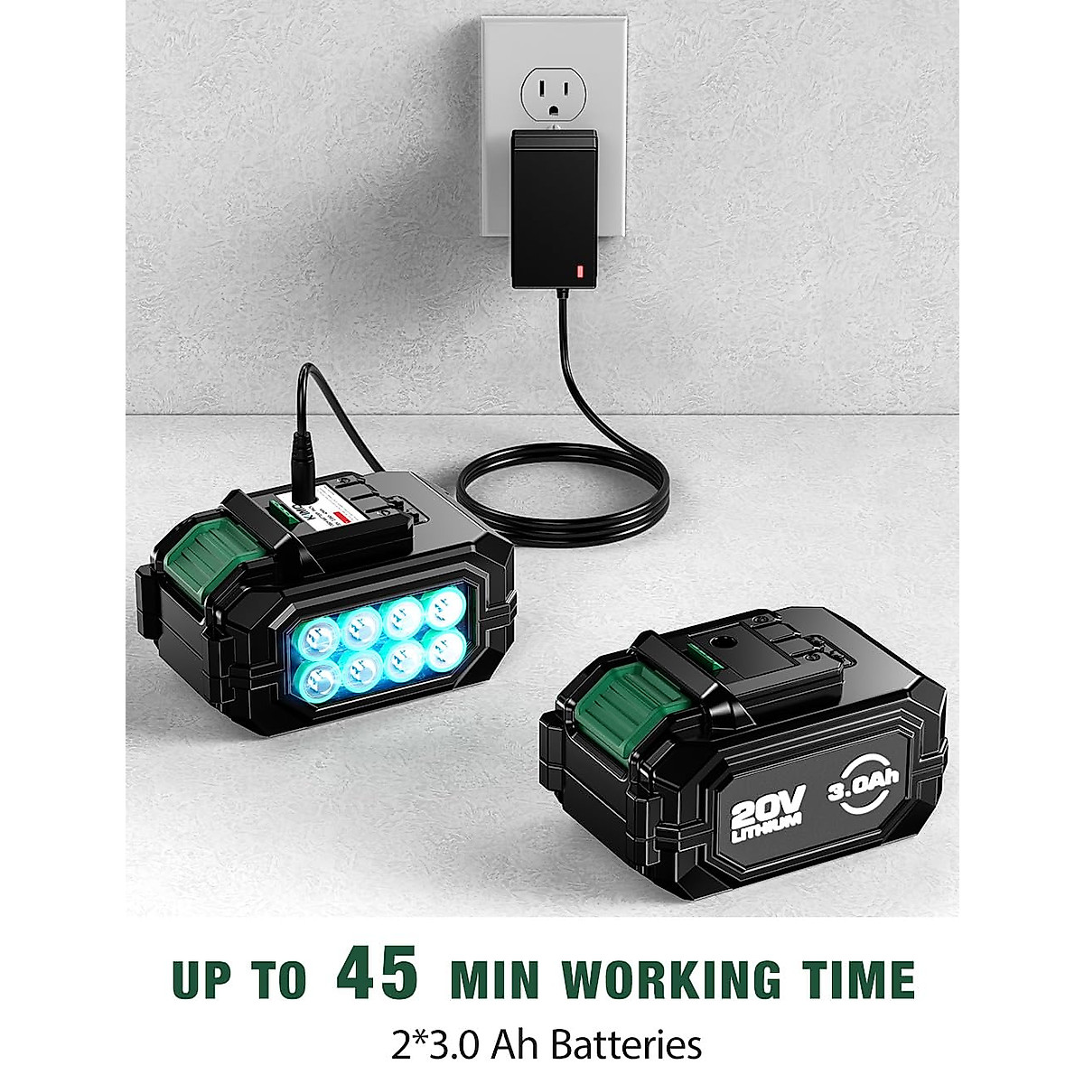 KIMO Impact Wrench 1/2 Cordless,475N.m/350ft-lbs Max Torque & 3000RPM, 2x20V 3.0Ah Battery, Impact Gun with 7 Drive Impact Sockets, 3 Inch Extension Bar, 1 Hour Fast Charger Impact Drill for Car Tires