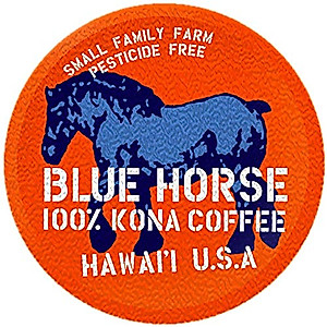 Farm-fresh: 100% Kona Coffee - Medium Roast - Compatible with K-Cup 2.0-10 Single Serve Pods - Blue Horse 100% Kona Coffee Arabica Beans from Hawaii