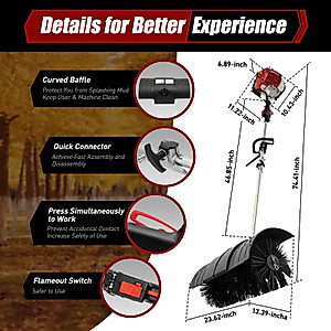 2-Stroke 52CC Handheld Sweeper Engine Power Sweeping Broom Artificial Grass Brush Power Broom Powerful Brush Lawn Sweeper 23" Brush Head Length Cleaner Tools