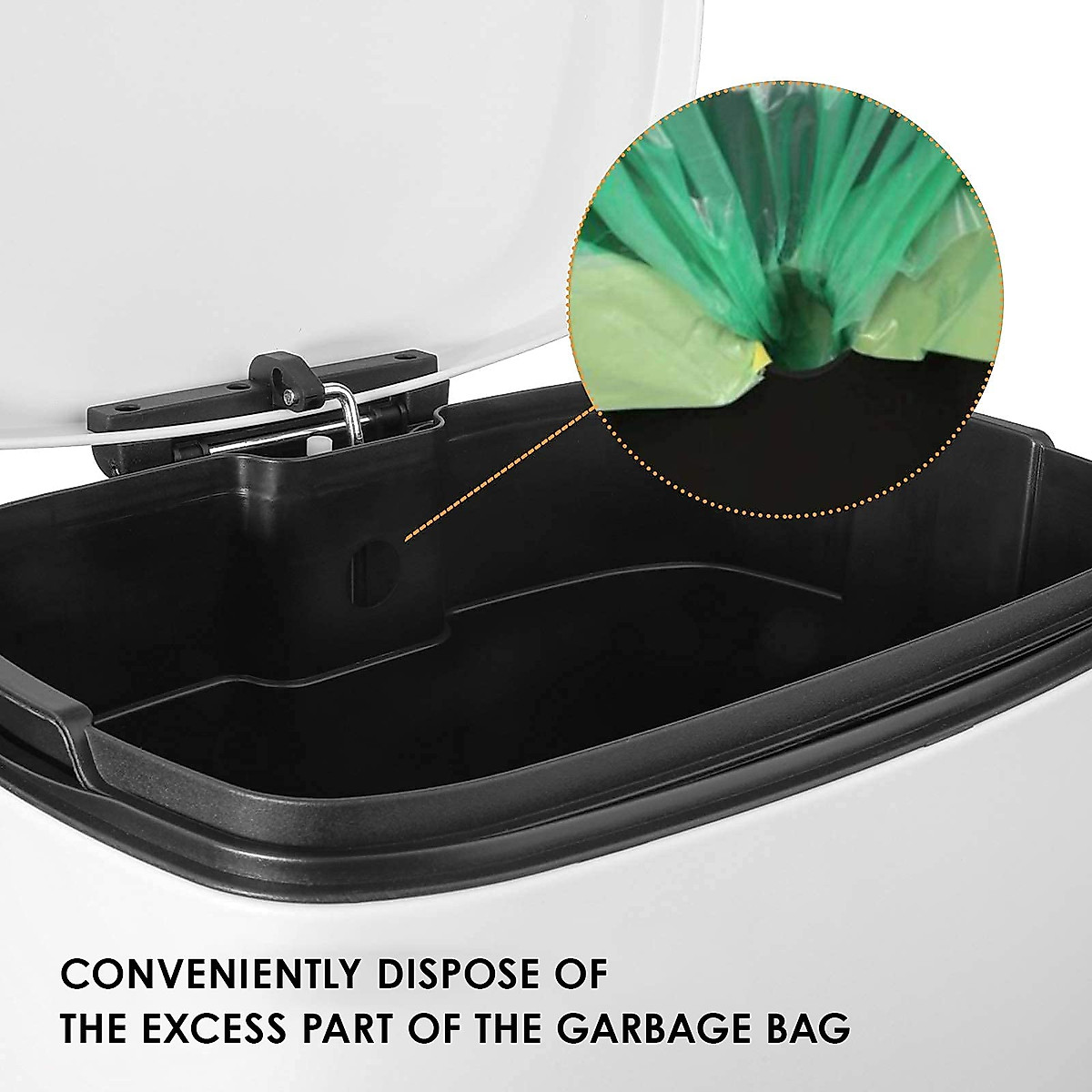 AthLike Trash Can, Stainless Steel Kitchen Garbage Can, Step Waste Bin with Hinged Lid and Removable Inner Bucket, Soft-Close, Dustbin for Bathroom Bedroom Living Room Home (White, 8 Gal)