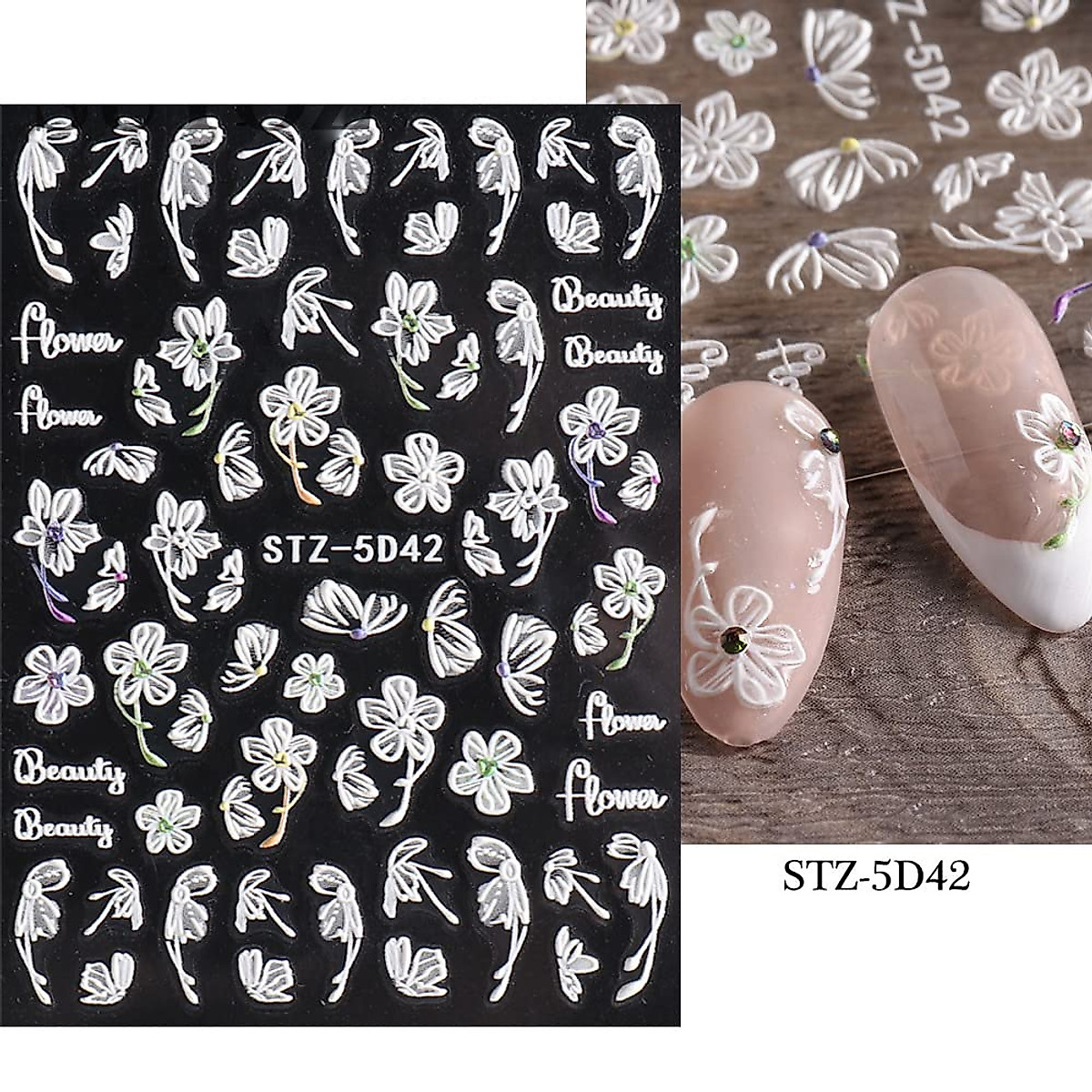 3D Embossed Spring Flower Nail Art Stickers Decals 4 Sheets 5D Self-Adhesive Pegatinas Uñas Pink Cherry Blossoms Floral Nail Supplies Nail Art Design Decoration Accessories