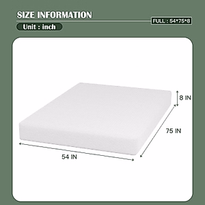 PayLessHere Gel Memory Foam Mattress 8 inch Mattress, CertiPUR-US Certified,Breathable Bed Mattress for Cooler Sleep Supportive & Pressure Relief,Removable Soft Cover,Mattress in Box, White Full