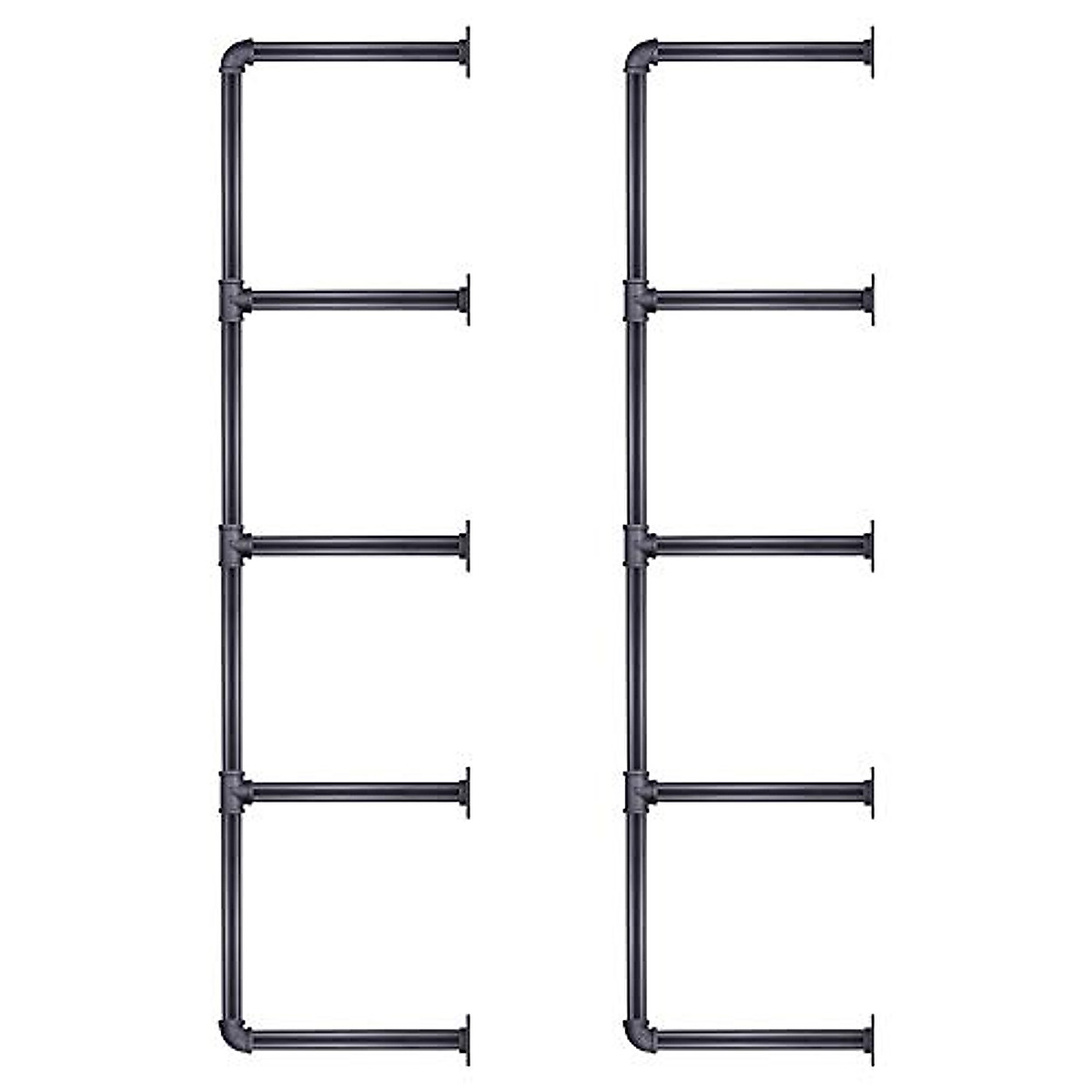 MUZIK 5 Tier Industrial Wall Mount Iron Pipe Shelf, 3/4 Inches Malleable Cast Iron Pipe Wall Mount Bookshelf Shelving Unit, DIY Open Bookshelf, Shelf Shelves, 2 Pack 52 Inch Tall