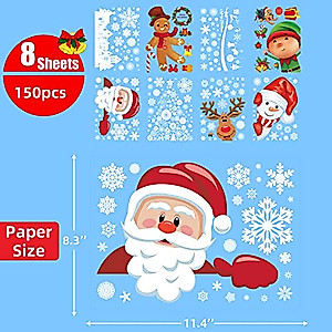 Double-Sided Christmas Window Clings, Window Decorations Stickers for Glass,Adorable Designed Decorative Window Film Christmas Snowflakes Clings with Santa Claus,Reindeer,Snowman,ELF