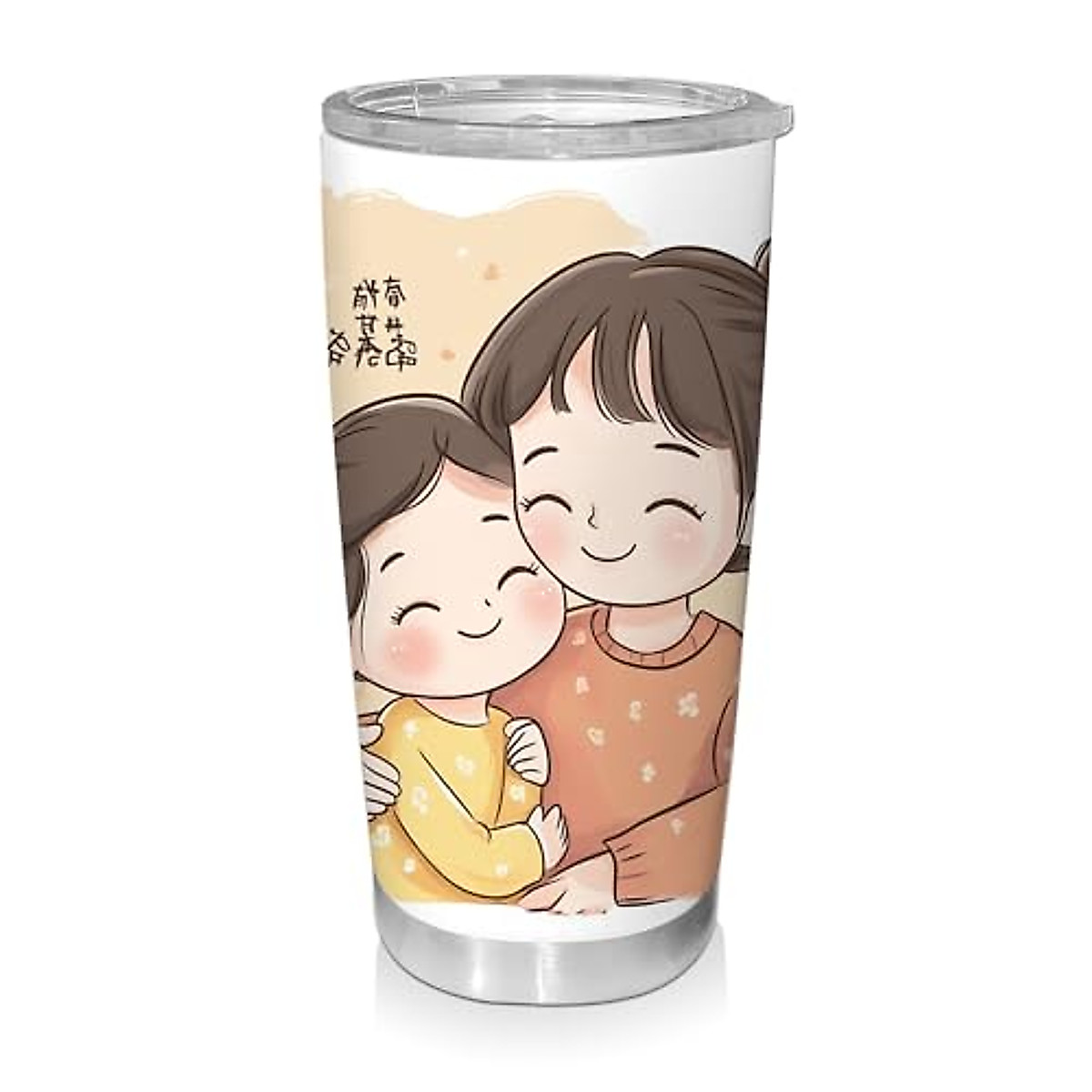 FOCIUZTA 20oz Whimsical Mother and Daughter Hug Tumbler with lid, Travel Coffee Cup, Ideal for Easter, Mother Day, and birthday gifts