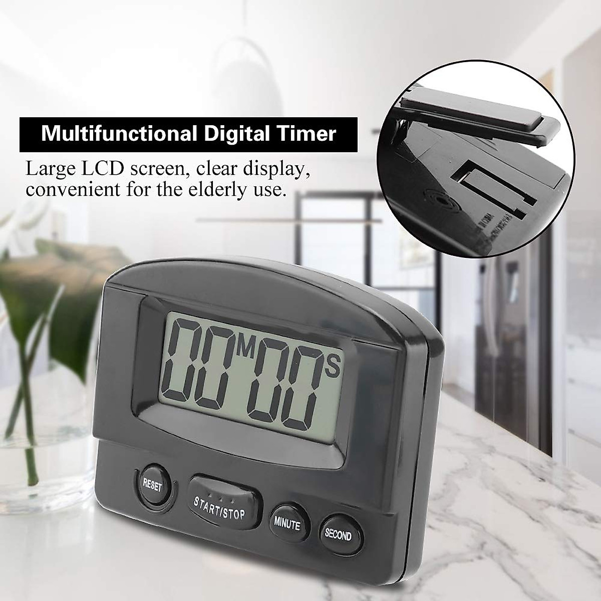 Kitchen Timer, Automatic Reset Digital Timer End Reminder Cooking Timer with Bracket and LCD Display for Kitchen, Restaurant, Home(Timer XL-331 black)