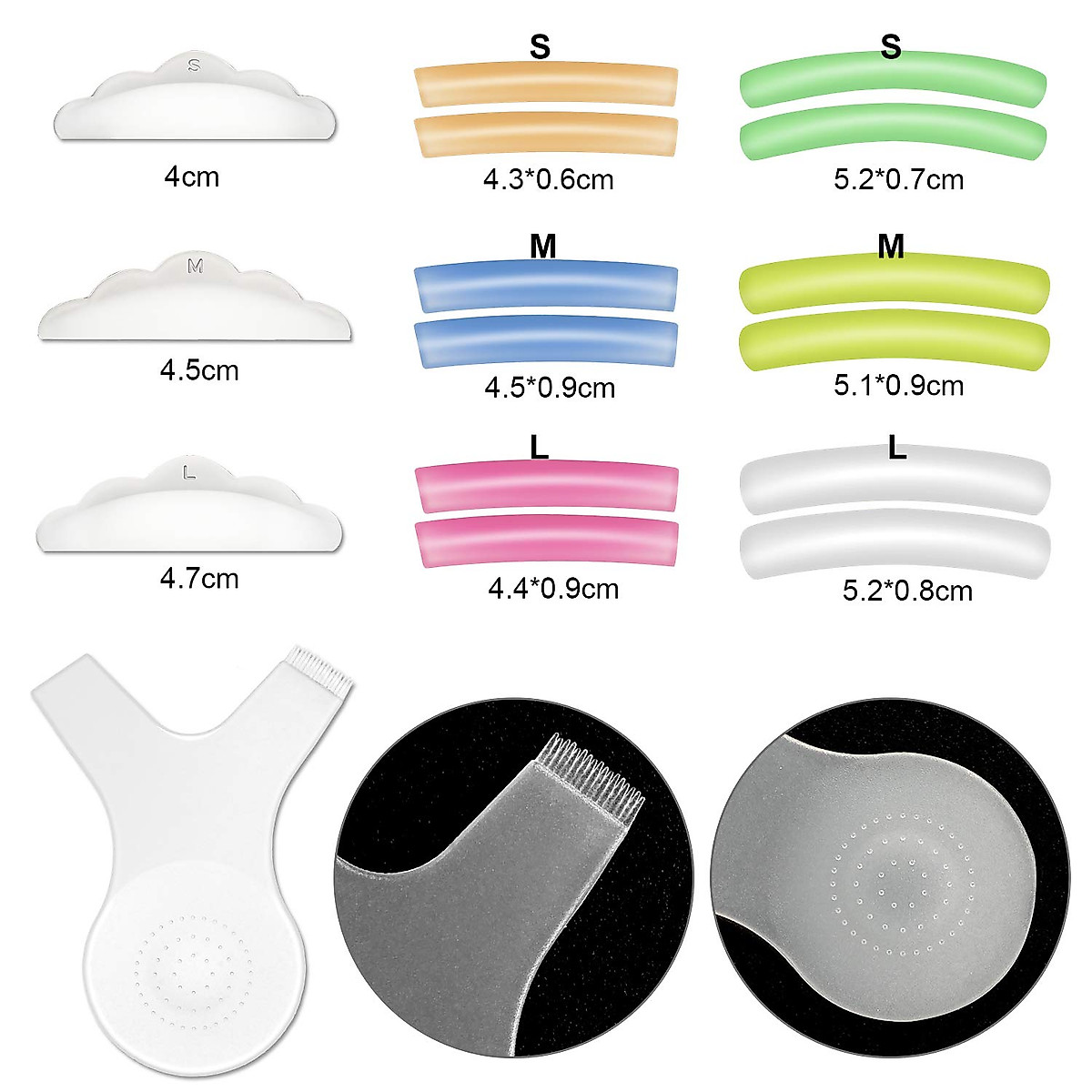44pcs Eyelash Perming Curler Shield Pads Kit, 12 Pair 6 Sizes Lash Lift Pads Silicone 12 Pack Eye Gel Pad Patches with 2 Pieces Y Shape Brushes and 3 Pair Lash Lift Rods Pads for Eyelash Lifting