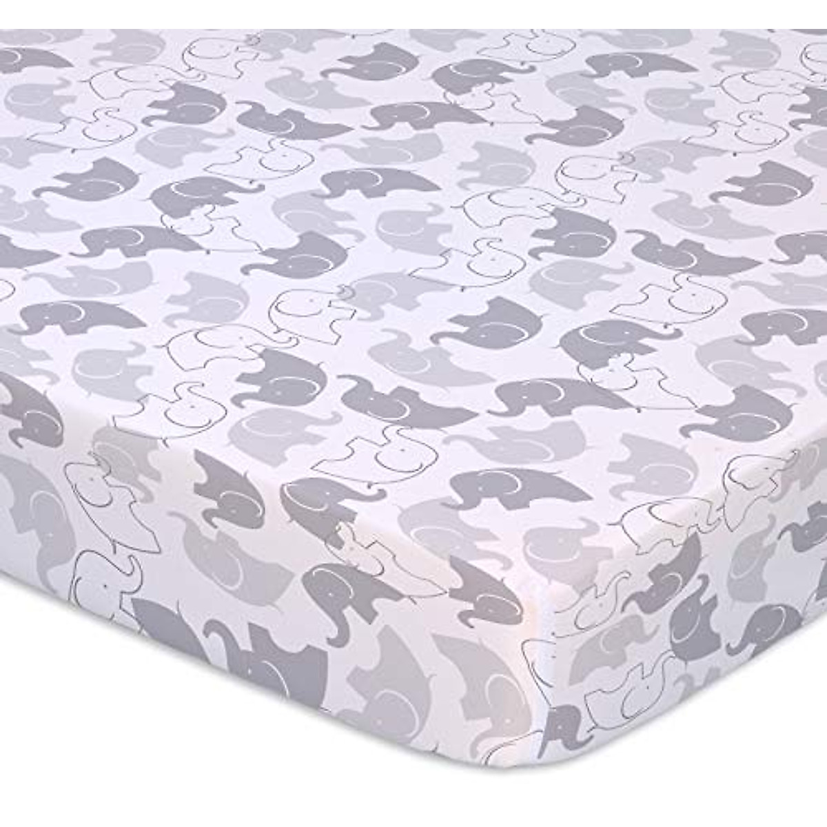 The Peanutshell Fitted Pack n Play, Playard, Mini Crib Sheets for Baby Boys or Girls | 2 Pack Set | Grey Elephant and Stripes