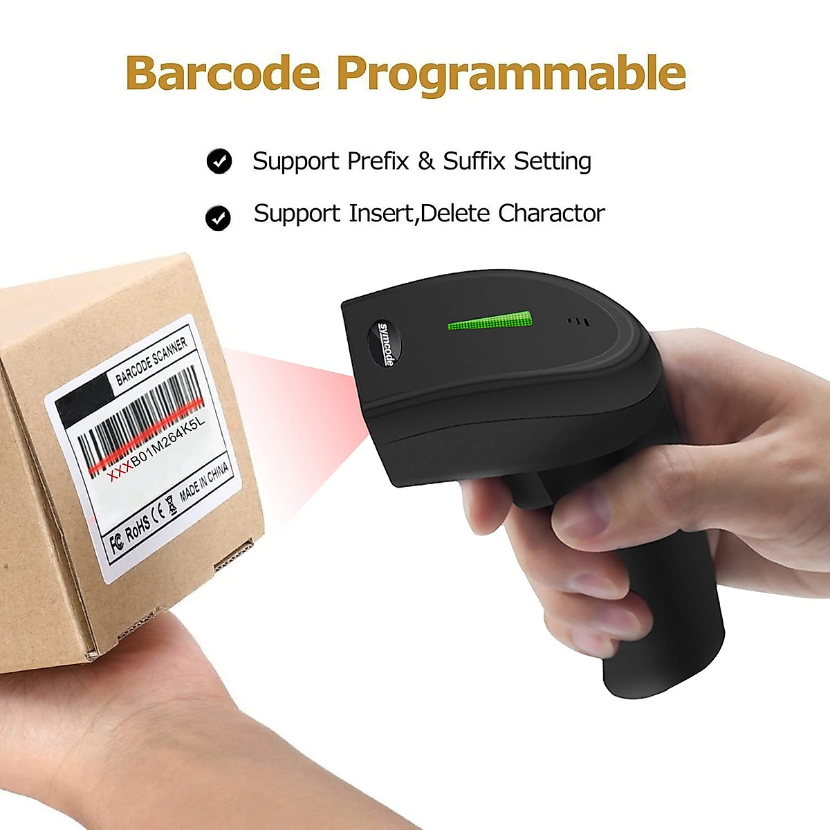 USB Wireless 1D Barcode Scanner,Symcode Handheld Laser Barcode Reader Scanner(2.4GHz Wireless & USB2.0 Wired) with Receiver Storage of up to 10000 Code