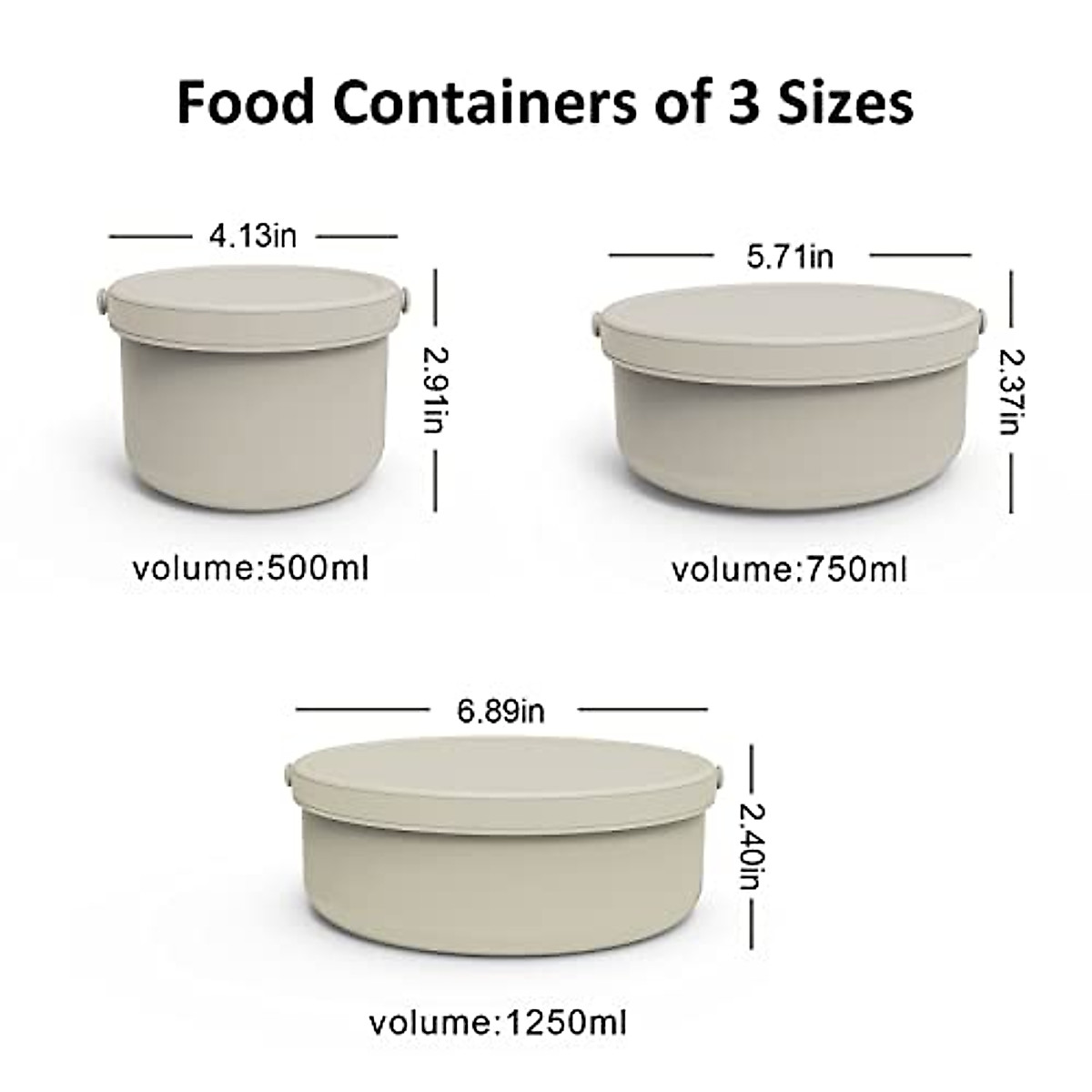KVK Silicone Food Storage Bowl Large Lunch Container with Leakproof Strap(16.9oz, 25.4oz, 42.3oz) - Reusable for Bento Box, Food Leftover Storage, Meal Prep with Lid - Oven Freezer Safe - Light Grey