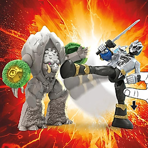 Power Rangers Dino Fury Battle Attackers 2-Pack Black Ranger vs. Smashstone Kicking Action Figure Toys, TV Inspired Accessory Ages 4 and Up