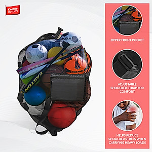 Keeble Outlets Soccer Ball Bag (30x40 inches) | Durable Nylon & 600D Polyester Basketball Coaches Bag with Mesh Pocket | Black Basketball Net Bag for Outdoor Training and Team Ball Storage