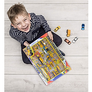 METRO Complete Construction Crew 43 Piece Mini Toy Diecast Vehicle Play Set, Comes with Street Play Mat, Variety of Vehicles and Figures