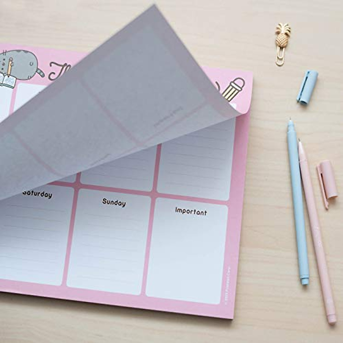 Pusheen Desk Pad A4 with Daily, Weekly and Monthly Calendar, Desktop Planner, Desktop Note Pad, 54 Undated Tear Off Sheets, 8.3 x 11.7 inches, To Do List - Kawaii Stationery