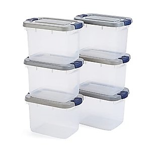 Rubbermaid Roughneck Clear 19Qt/ 4.75 Gal Storage Containers, Pack of 6, with Snap-Fit Grey Lids, Visible Base, Sturdy and Stackable, Great for Storage and Organization