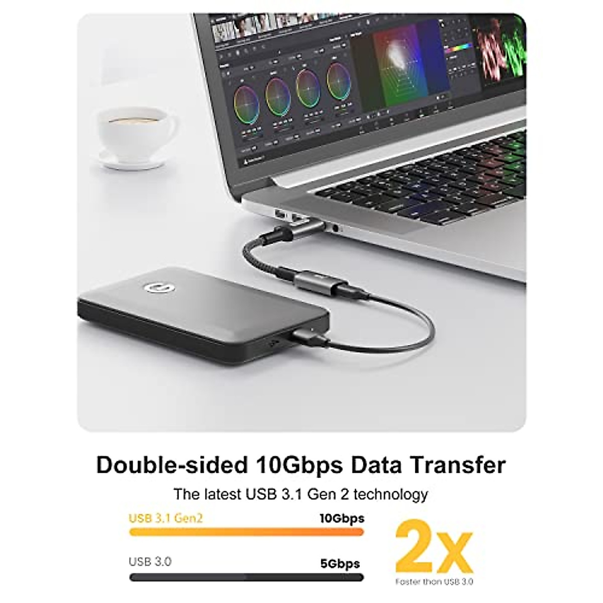 10Gbps USB C Female to USB Male Adapter 2 Pack, SAILLIN Double-Sided USB A to USB C Adapter with High-Speed Data Transfer &15W Charging for Laptop, Charger, Power Bank, Quest Link-Al Alloy, Braided