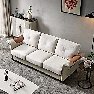 RUNWON Modern Living Room Sectional Furniture Set Include 2+3 Seat Sofa,Linen Fabric Faux Leather with Wood Leg, Beige