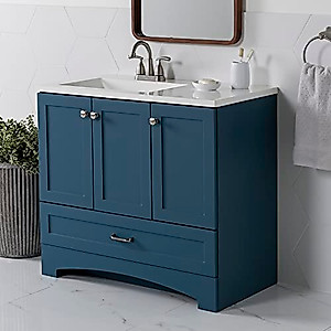 Spring Mill Cabinets Emlyn Bathroom Vanity with Sink, 18.75"D x 36.25"W x 32.89"H, Admiral Blue