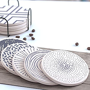 Coasters for Drinks Absorbent with Holder, Stone Coaster with Cork Backing Set of 6 - Great Gift for Birthday, Housewarming, Room Decor, Bar, Holiday Party (Blue)…