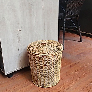 Cabilock 28 * 33.5 Woven Trash Can: Rattan Wastebasket with Lid Bedroom Trash Can Office Garbage Cans Wicker Basket Clothes Hamper Decorative Countertop Basket Straw